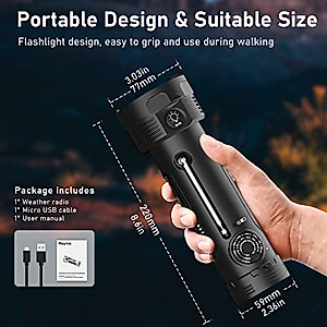 Emergency Weather Radio with 5 Flashlight Modes Raynic 3000 Hand Crank Solar Battery Powerd NOAA Weather Radio with AM/FM, SOS Alarm, Reading Lamp for Home Outdoor Camping (Black)