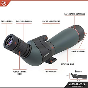 Athlon Optics Talos 20-60x80 Spotting Scope - Straight, Charcoal Grey