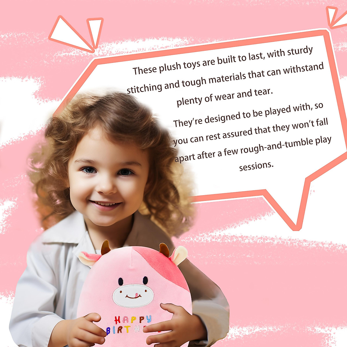 FAFVBING 9 inch Birthday Plush Pillow, Soft Plush Toy, Cute Pink Stuffed Animal, Home Room Decoration, Birthday Gift for Kids Toddlers (Pink Cat)