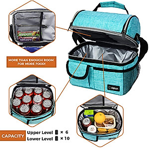 OPUX Lunch Box for Men, Adult Lunch Box Cooler, Insulated Lunch Bag Women, Dual Compartment Lunchbox for Work, Leakproof Double Decker Lunch Bag, Soft Lunch Pail Tote Boys Girls Kids School, Teal Blue