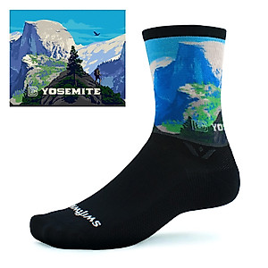 Swiftwick VISION SIX Impression, Parks Edition, Running and Cycling Socks (Yosemite Half Dome, Large)