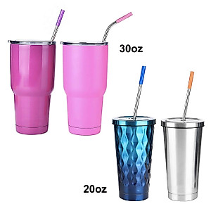 Youngever Stainless Steel Straws with Silicone Tips, 12 Pack, 10.5 Inch and 8.5 Inch Reusable Drinking Straws for 20 30 Ounce Tumblers Cups Mugs, with Food-Grade Silicone Tips and Brush