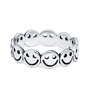 Blue Apple Co. Sterling Silver Size-7 Celtic Smiley Face Plain Oxidized Band Statement Fashion Thumb Ring 925 Sterling Silver