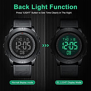 GOLDEN HOUR Huge Big Size Men's Digital Sport Watches Waterproof Military Tactical Style with Dark LED Backlight and Black Rubber Strap 50mm Big Face Watch for Men