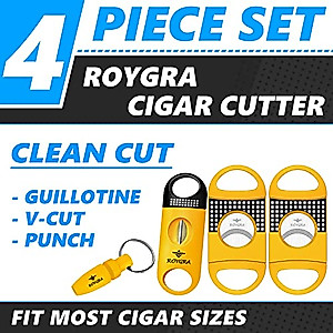 roygra Cigar Cutter, Cigar Punch, V-Cut, Double Blade Guillotine, Yellow - 4 Pack