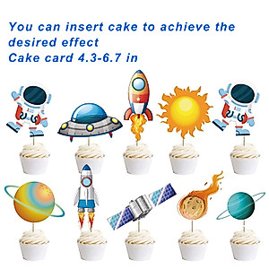 Kids Space Birthday Party Decorations - Blue Astronaut Spaceship Theme Happy Birthday Banner Hanging Solar System Spiral Planet Card Children's Gifts Cake Insert Supplies Set