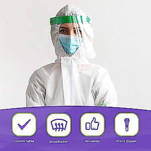 AMZ White Disposable Coveralls With Hood, L. 5 Pack Hazmat Suits Disposable. 60 GSM SMS Disposable Painters Coveralls with Boots, Elastic Wrists. Waterproof Full Body Protective Suit For Hospital