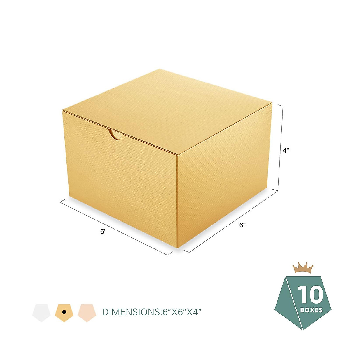 PACKQUEEN 10 Gift Boxes 6x6x4 Inches Small Gift Boxes with Lids, Gold Gift Boxes Bulks for Wedding, Party, Birthday, Bridesmaid Proposal Boxes for Light Weight Gifts (Glossy Gold, Grain Texture)
