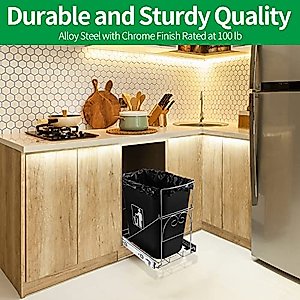 Ormeli Pull Out Trash Can Under Cabinet, Adjustable Garbage SlideOut Shelf for Kitchen, Roll-Out Sliding Rack for Waste Can Under Kitchen Sink/Panty, Trash Can Not Included