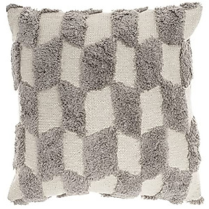 Nicole Curtis Pillow Tufted Diag Checkers Light Grey 18" x 18" Throw Pillow