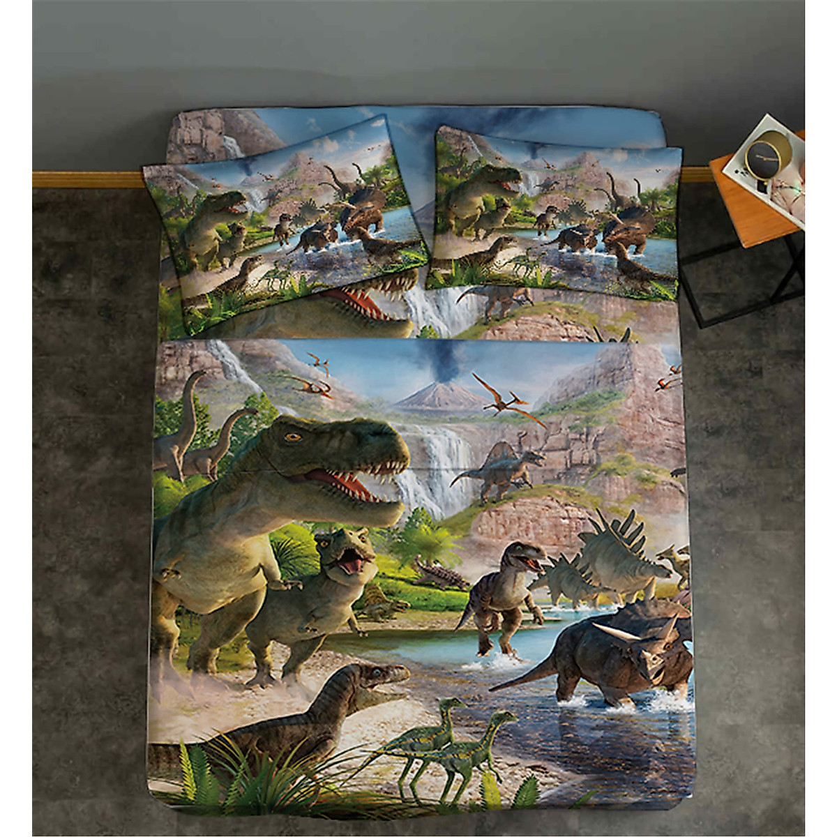 NiuOne 4Pcs Dinosaurs Bed Sheets Set Full for Boys 3D Realistic Dinosaur Green Fitted Sheets Set Ancient Dinosaur Theme Kids/Adults/Teens Bedroom Bedding Sheet Set,Full Size