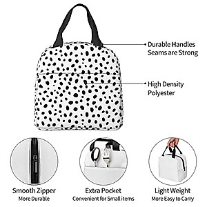Cute Black Dot On White Lunch Box Bento Box Insulated Lunch Boxes Reusable Waterproof Lunch Bag With Front Pocket For Travel Office Picnic