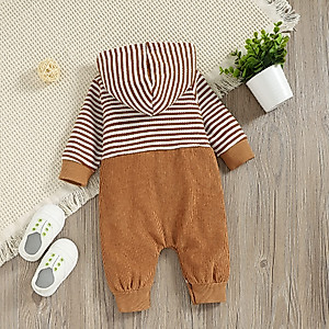 FOCICI Baby Boy Girl Clothes Long Sleeve Outfits Fall/Winter Ribbed Hoodie Baby Romper Yellow 6-9 momths