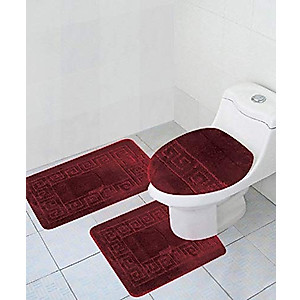 WPM WORLD PRODUCTS MART 7 Piece Bath Accessory Set Bathroom Rugs Contour mat, Ceramic Accessories (Burgundy)