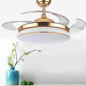 Lighting Groups 42" Invisible Ceiling Fan Chandelier with Remote Control 3 Changed Light and 6 Fan Speed Retractable Ceiling Fan for Indoor Living Room Bedroom Reversible Cool Ceiling Fan (Rose Gold)