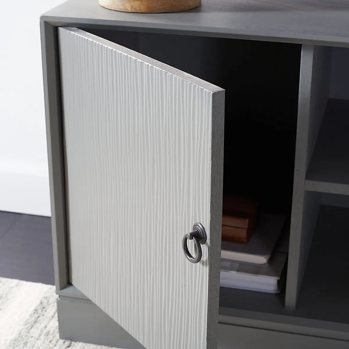 SAFAVIEH Home Collection Aliyah Distressed Grey 2-Door 1-Shelf Entertainment Media Stand up to 55" Flatscreen TV