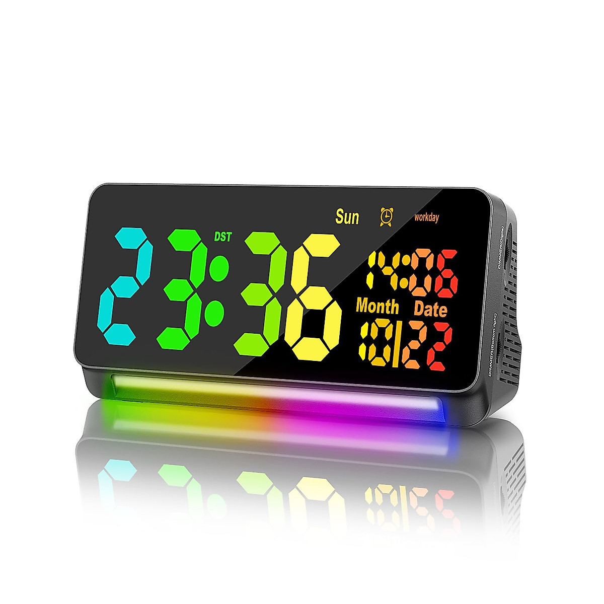 120db Super Loud Alarm Clocks for Heavy Sleepers adults , 15 Wake Up Sounds Alarm Clock for Heavy sleepers , 7 Color Night Light, Dynamic RGB Color , 0-100% Dimmer, Snooze, DST , Large LED Display