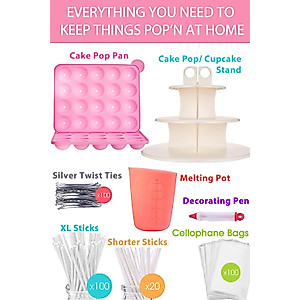 APRON HEROES- Complete Cake Pop Maker Kit, Nonstick, Silicone, Cake Pop Maker, Cake Pop Kit, with, Cake Pop Stand Holder, Cake Pop Molds, 120 Lollipop Sticks, Melting Pot, Decorating Pen, & Twist Ties