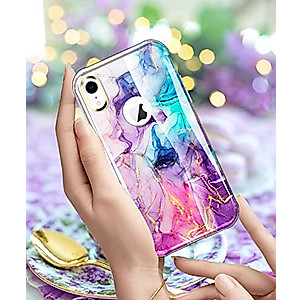 Hocase for iPhone XR Case, (with Built-in Screen Protector) Shockproof Soft TPU+Hard Plastic Rugged Slim Cute Stylish Full Body Protective Case for iPhone XR 6.1" 2018 - Watercolor Marble