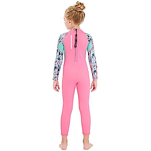 Kids Girls Boys Wetsuit Full Body Neoprene Thermal Swimsuit 2.5MM for Toddler Youth Children Teen, Long Sleeve Child Scuba Diving Surf Suit One Piece Sun Protection for Water Sports (Girl Pink, S)