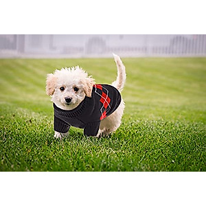 Phyxin Warm Dog Sweater Plaid Pet Knitted Turtleneck XS Puppy Sweaters for Small Dog Knitwear for Dogs Cats in Cold Winter Dog Pullover, Blue M