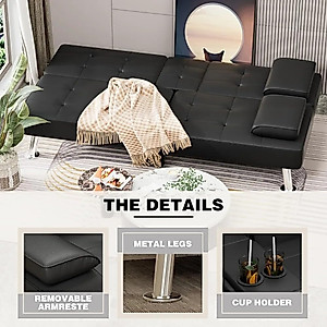 Generic NEW Mr Bedroom Modern Sofa Bed Folding Futon Set Faux Leather Convertible Recliner Lounge for Living Room with 2 Cup Holders, Removable Armrests (Faux Leather, Brown), 3256806216303300