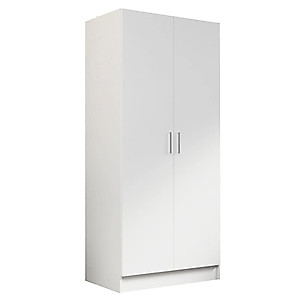 Madesa Wardrobe Armoire Closet Hanging Storage Cabinet 2 Doors with Shelf 31" L Organization Unit for Bedroom and Office - White