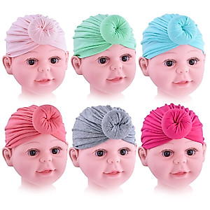 6 Pieces Baby Turban Hats Cotton Infant Knot Turbans Newborn Boys Girls Beanies Headwraps Toddler Kids Cap 0-1 Years