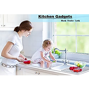 Zeanoch Dish Drying Rack Over The Sink Sink Drying Rack, Adjustable Length, Rolled Up ，Foldable，Saves Space, Fits Most Sinks, Stainless Steel Mat ,Also Great to Use with Kitchen Sink Mats (Black)