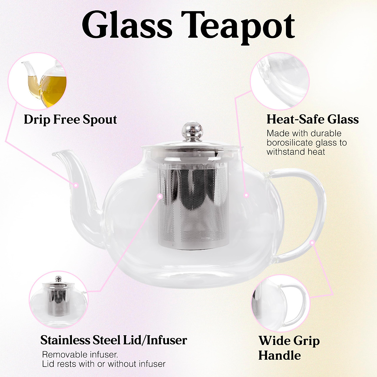 Glass Tea Sets for Adults-Elevate your Tea Time with our Clear Teapot & insulated Cup Set- Tea Pot Sets Kettle w/Infuser for Stove Top & 4 Double Wall Teacups Blooming loose leaf teas Glass Tea set