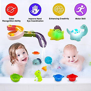 Akosuntoys Baby Bath Toys for Todders 1+ Year Old,DIY Duck Water Slide Mold Free Lighting-Up Dinosaur Toys Stacking Cups & Swimming Turtle New Born Baby Bathtub Water Toys Preschool Toddler Pool Toys