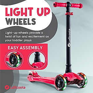 LaScoota 2-in-1 Kids Kick Scooter, Adjustable Height Handlebars and Removable Seat, 3 LED Lighted Wheels and Anti-Slip Deck, for Boys & Girls Aged 3-12 and up to 100 Lbs.