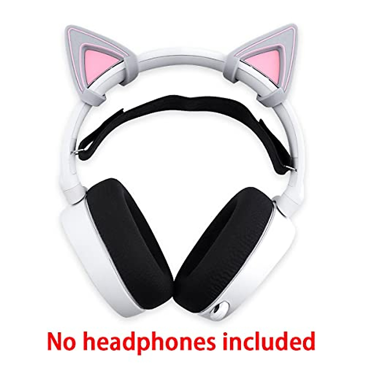 HUYUN Silicone Headsets Cat Kitty Ears Lovely Attachable Accessory Perfect Compatible for SteelSeries Arctis 5, Bose NC700 QC35 Silver Gray White Mercury Headphones