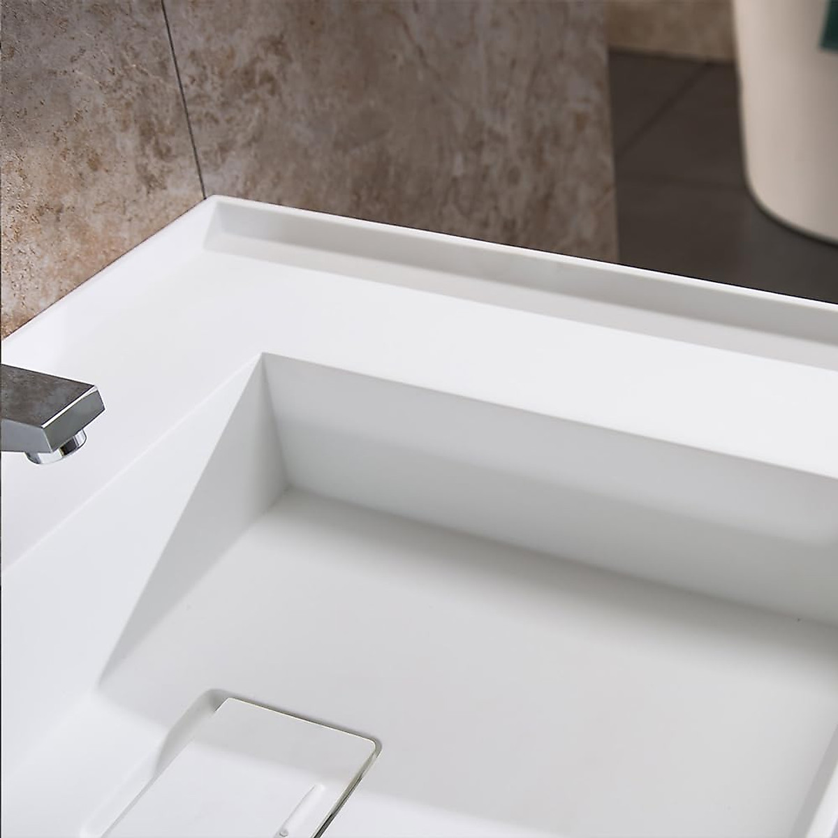Dowell Wall Mounted Bathroom Sink Rectangular Bowl Stone Resin Sink ADA Compliant Vessel Sink Non-overflow & Single Faucet Hole Floating Sink Perfect for Every Bathroom - Single Bowl - 36" x 18"