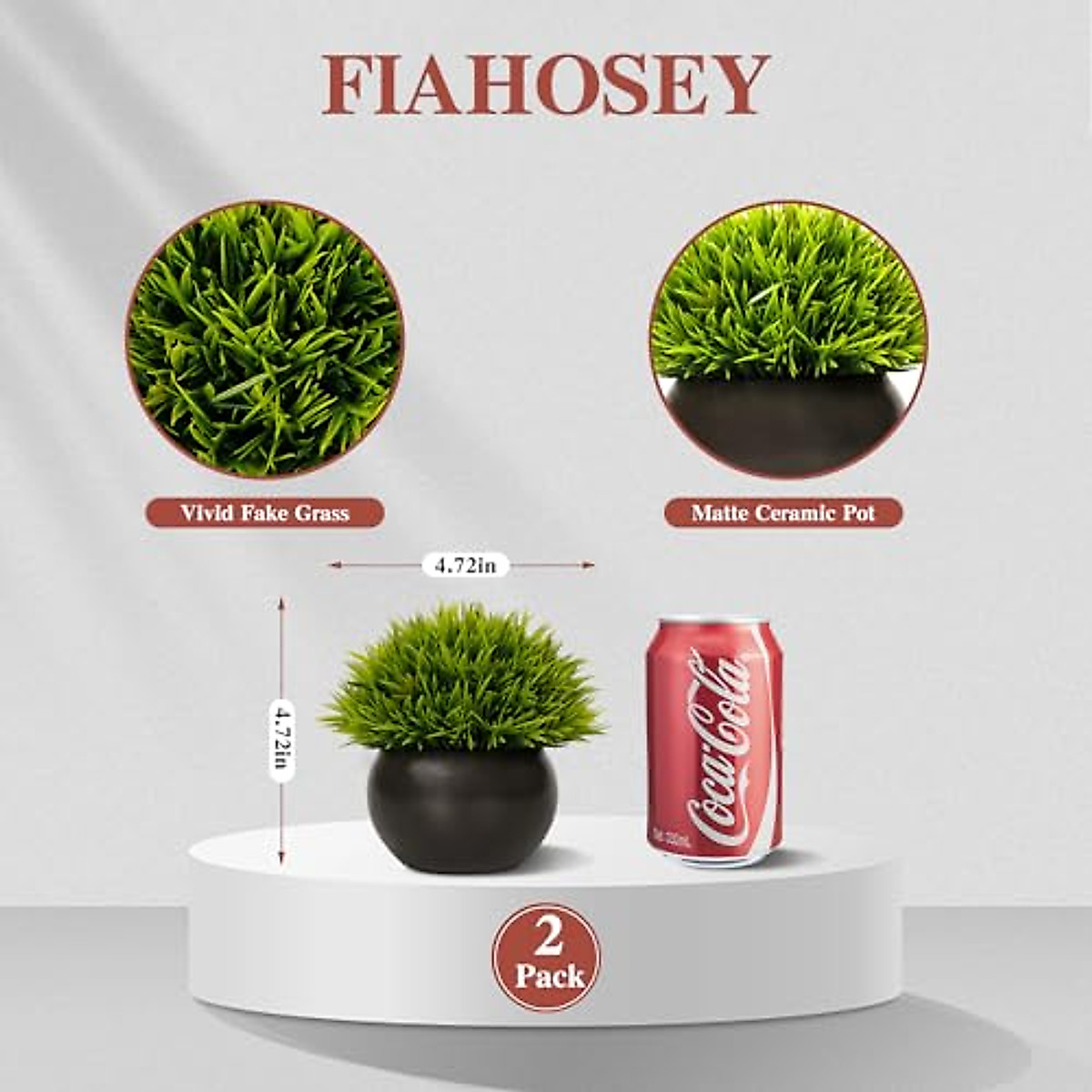 FIAHOSEY Fake Potted Plants Small Artificial Grass with Matte Black Ceramic Pots Faux Plant Greenery for Bathroom Living Room Office Tabletop Desk Shelf Decoration