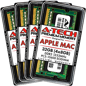 A-Tech 32GB (4x8GB) RAM for Apple iMac (Mid 2010 27 inch 4-Core, Mid 2011 21.5/27 inch) | DDR3 1333MHz PC3-10600 204-Pin SODIMM Memory Upgrade Kit