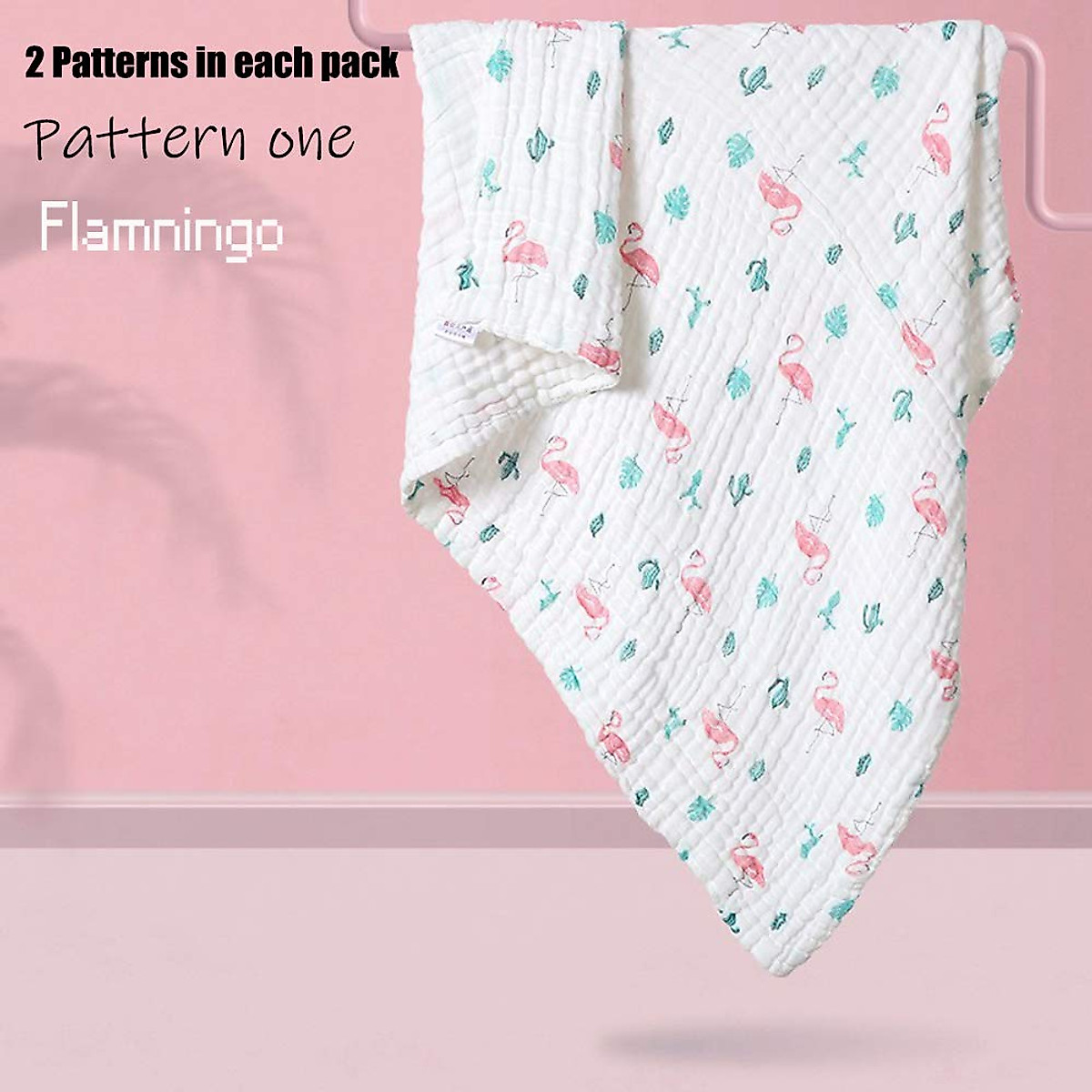 2 Pack Muslin Baby Swaddle Blanket Baby Nursery Bath Towel 6 Layers 43.3'' by 41.3'' Super Absorbent Premium Soft Natural for Sensitive Skin Baby 100% Organic Cotton