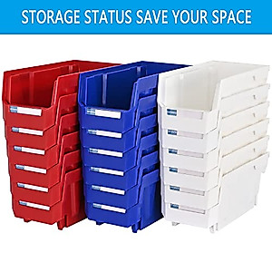 AERCANA Wall Mounted Hanging Bins Plastic Stackable Storage Bins Parts Storage Organizer Garage Storage Bins for long parts(Blue, L10.6 inch*W5.5 inch*H5 inch)