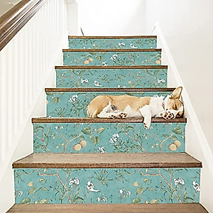 Floral Peel and Stick Wallpaper Contact Paper: Vintage Removable, Bird Stick on Wallpaper 17.7 x 118.1 inch Self Adhesive Green