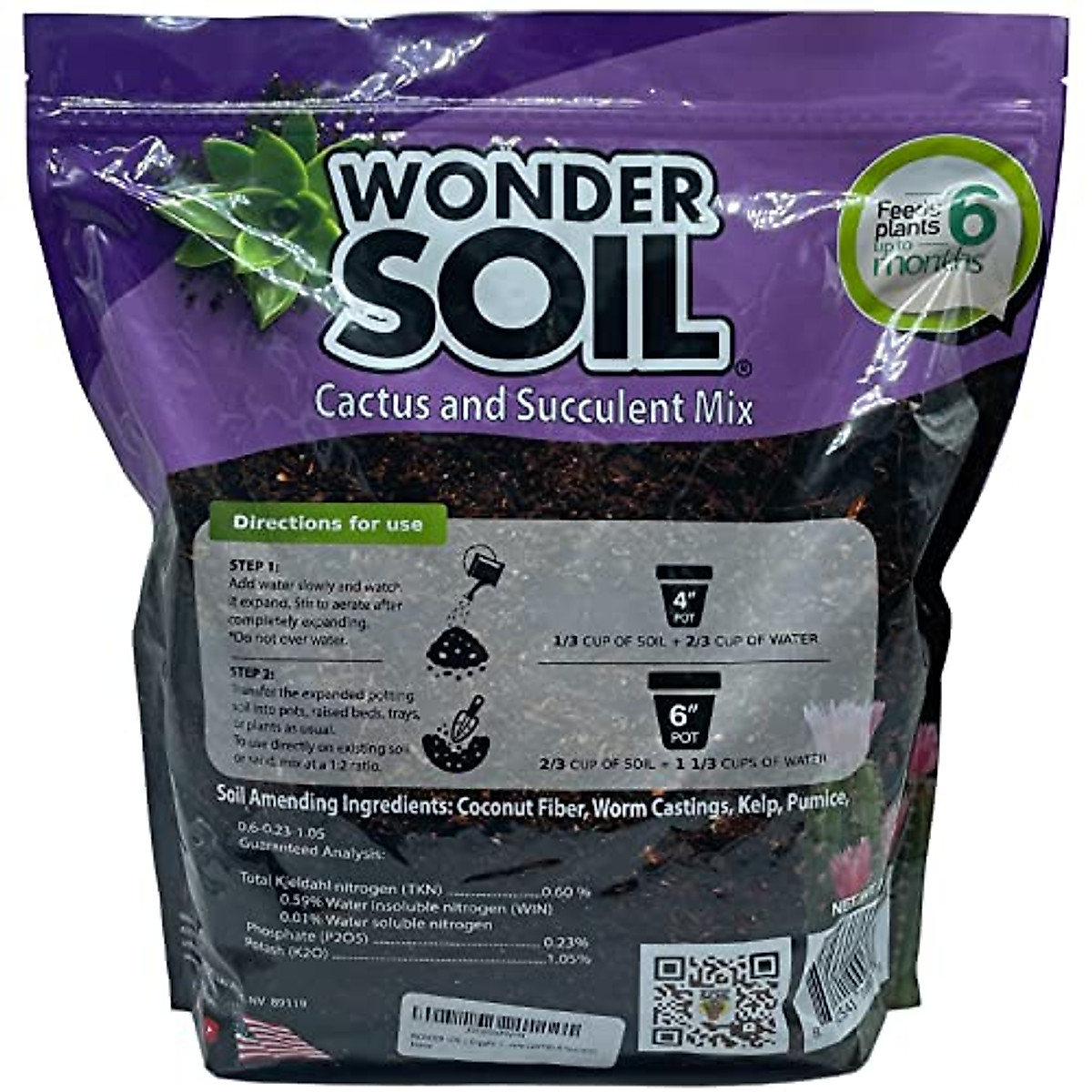 WONDER SOIL | Organic Cactus & Succulent Soil (12 Quarts). Fast Draining Ready to Plant Coco Coir Loaded w/Nutrients | 3 LBS Expands to 12 Quarts | Incl Worm Castings & Nutrients
