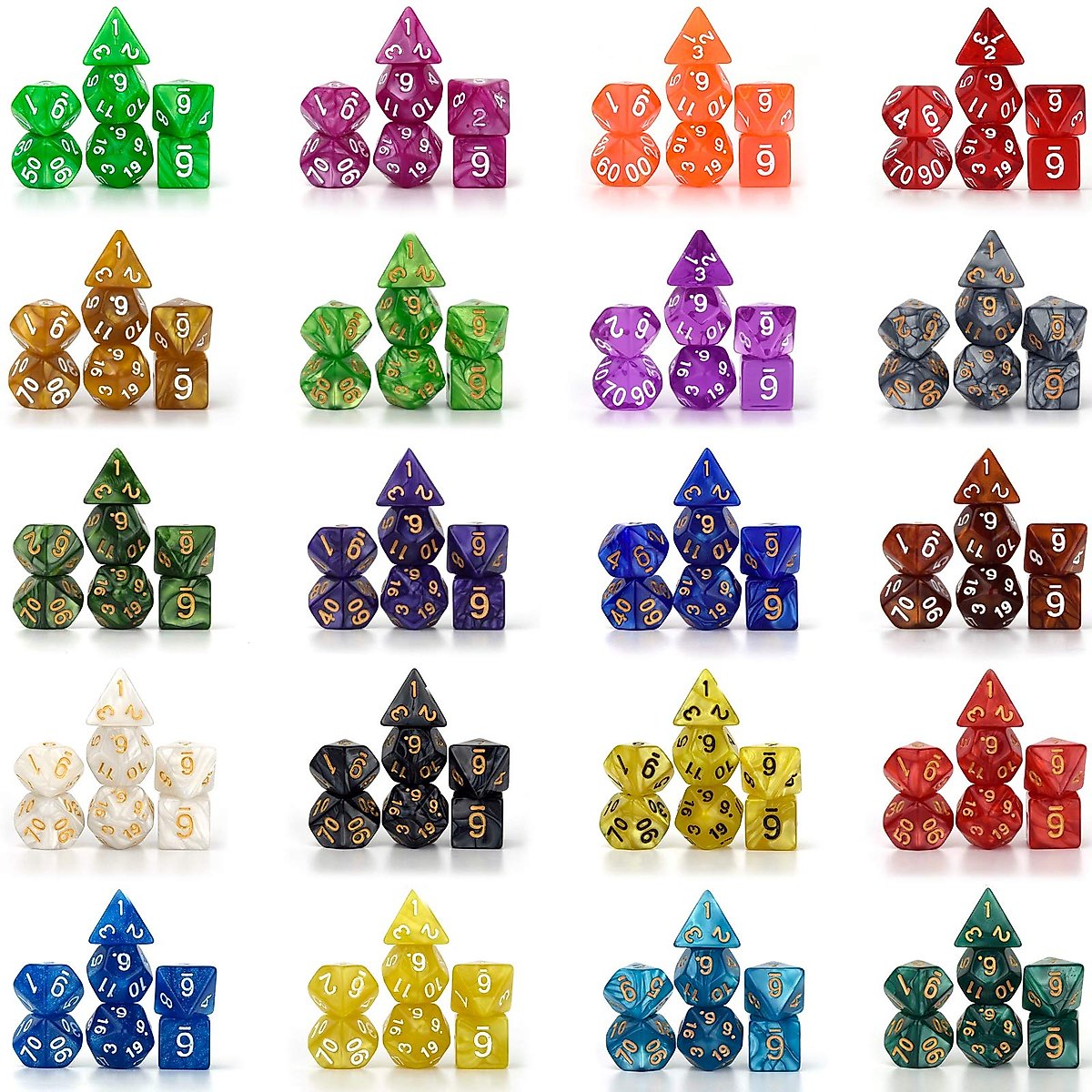 DND Double-Colors Polyhedron Dice Set for Dungeons and Dragons D&D RPG MTG Table Games D4 D6 D8 D10 D% D12 D20 25 Colors Dice with 1 Large Flannel Bag, 25 x 7 (175 Pieces)