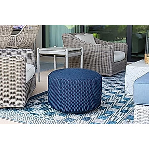 BIRDROCK HOME Outdoor Pouf Ottoman | Hand Woven Waterproof Foot Stool with Bead Bag Filling | Boho Foot Rest for Patio, Living Room, Porch & Outdoor Seating | Lightweight, Soft Stuffed Chair | Navy