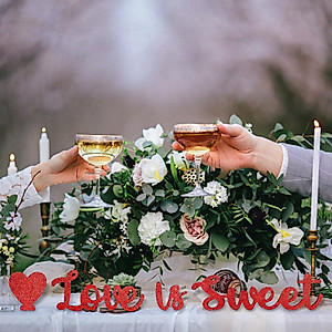 Love is Sweet Wedding Table Decor Wooden Love Sign for Dessert Wedding Sweetheart Table Decorations for Photo Props Wooden Love Letter Table Decorative(Glitter Red)