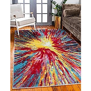 Unique Loom Lyon Collection Modern Abstract Tie-Dye Fireworks Area Rug, 5 x 8 Feet, Multi/Blue