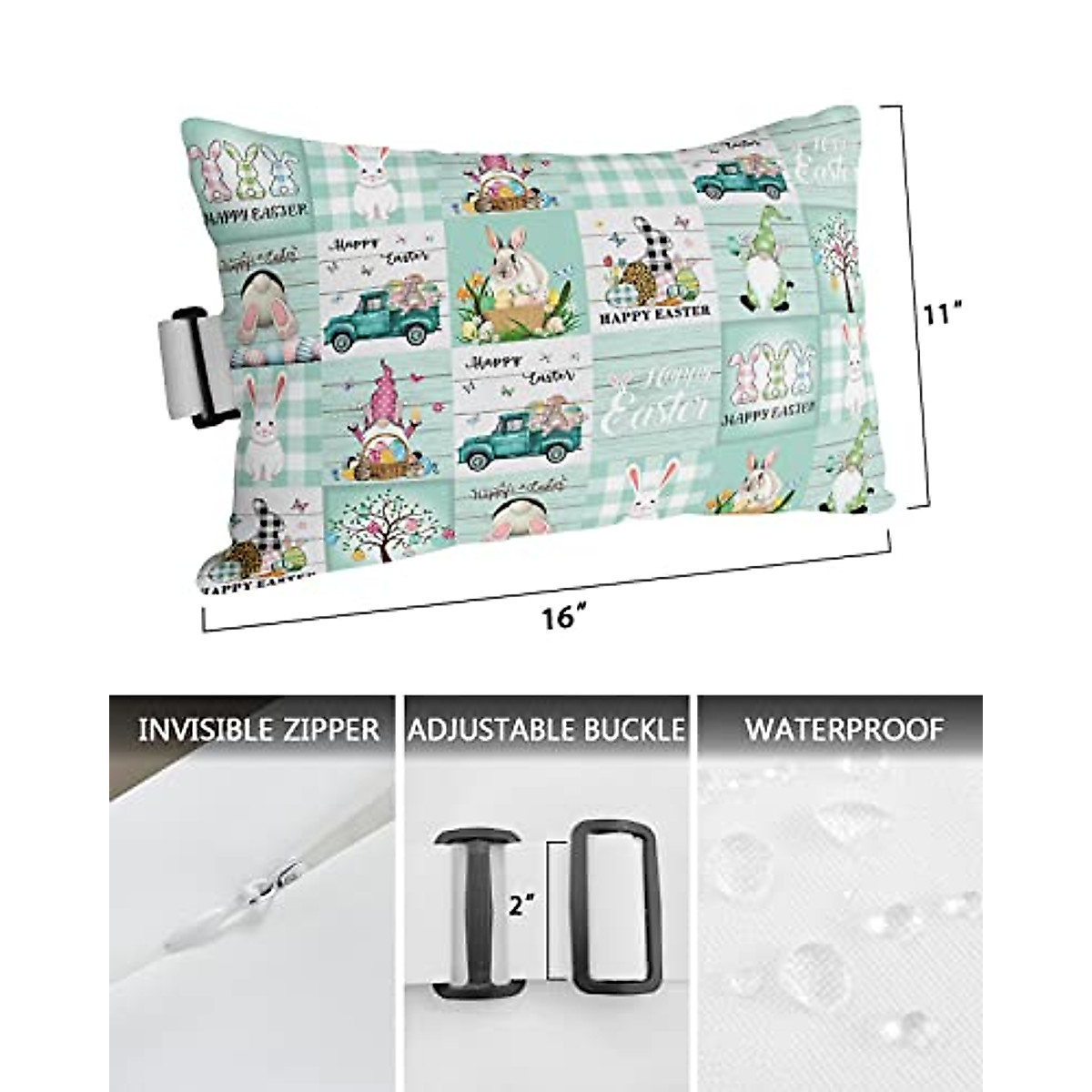 Prime Leader Recliner Head Pillow Ledge Loungers Chair Pillows with Insert Eater Element Rabbit Gnome Truck Eggs Blue Plaid Lumbar Pillow with Adjustable Strap Outdoor Waterproof Patio Pillows, 2 PCS