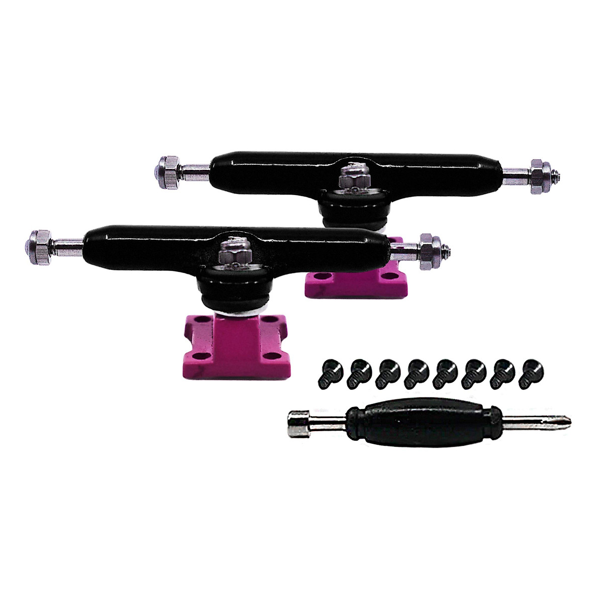 Teak Tuning Prodigy Fingerboard Trucks with Upgraded Lock Nuts, Black and Pink Old Skool Colorway - 32mm Wide - Professional Shape, Appearance & Components - Includes Standard Tuning