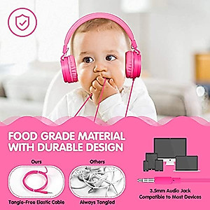 ONTA Kids Headphones for Boys Girls - Child Student Headset Wired Plug Toddler Earphones School Teen on Ear for Ipad | Computer | Smart Phone | Amazon Fire Tablet | Laptop | Plane Travel | Game, Pink