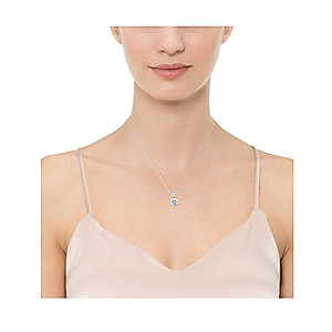 Amazon Essentials Sterling Silver Round Cut Created White Sapphire Birthstone Pendant Necklace (April), 18" (previously Amazon Collection)