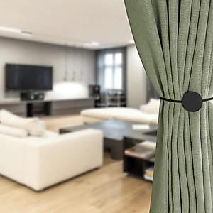 Voilamrt Curtain Tie Backs 4PCS, Magnetic Curtain Tiebacks, Tie Backs for Curtains, Curtain Weaving Holder Buckles for Drapes, Home, Office, Hotel Window Decoration (Black)