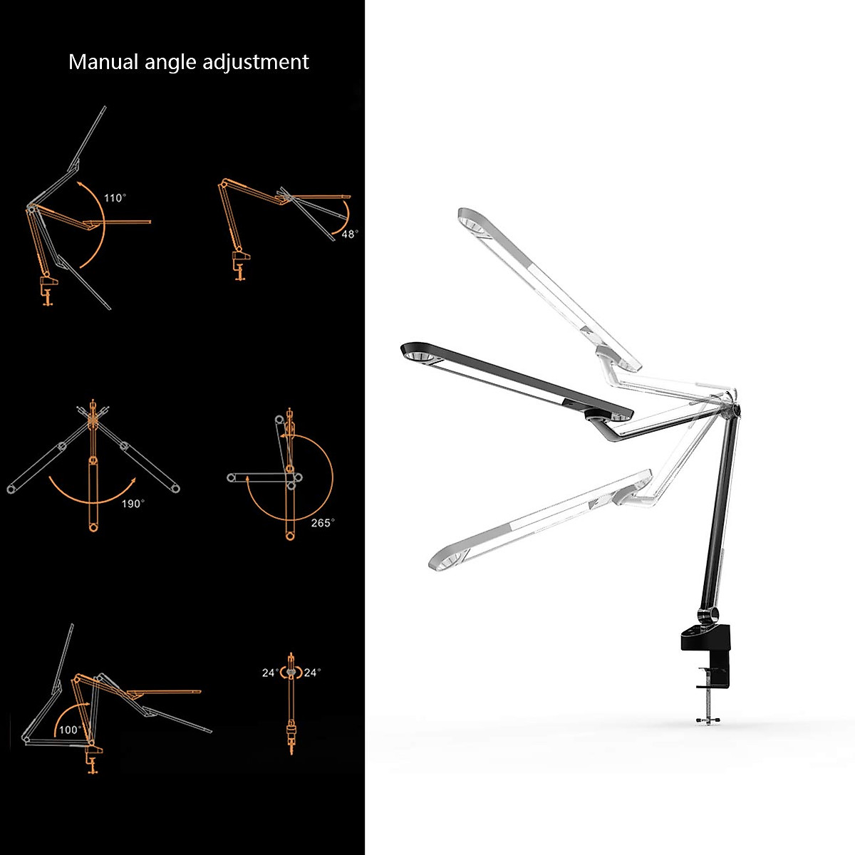 Weliry LED Desk Lamp Architect Task Lamp LED Clamp Table Lamp Eye Caring Dimmable Lamps 5 Color Modes 4 Brightness Levels(Touch Control Angle Adjustment Great for Study Reading Work Task/Office)